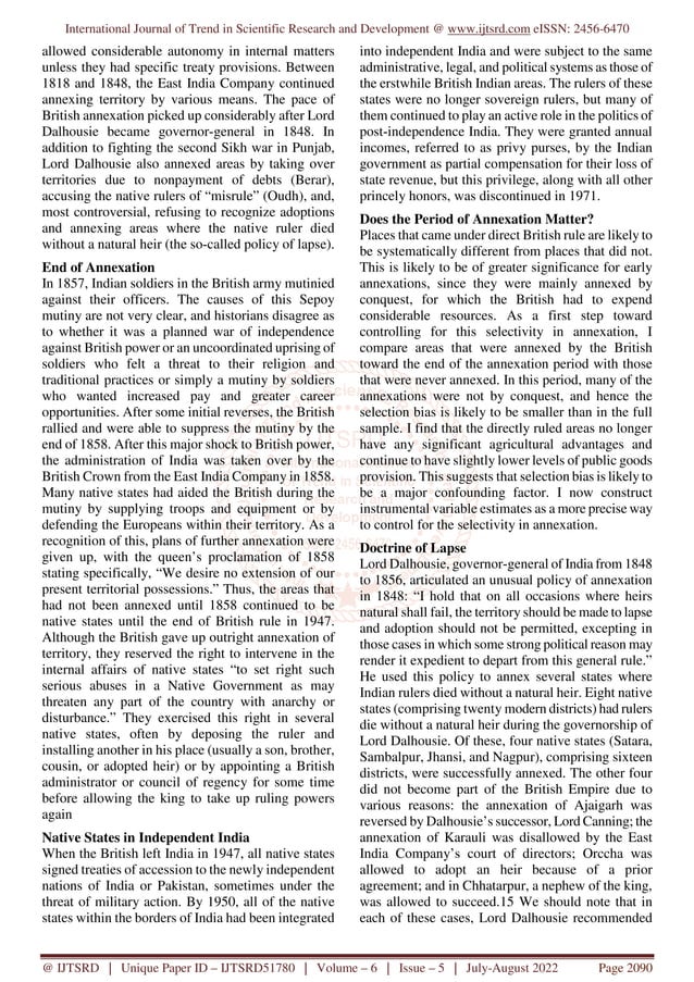Direct Versus Indirect Colonial Rule in India Long Term Consequences ...