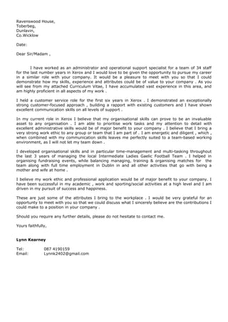 Cover Letter of Lynn Kearney | PDF