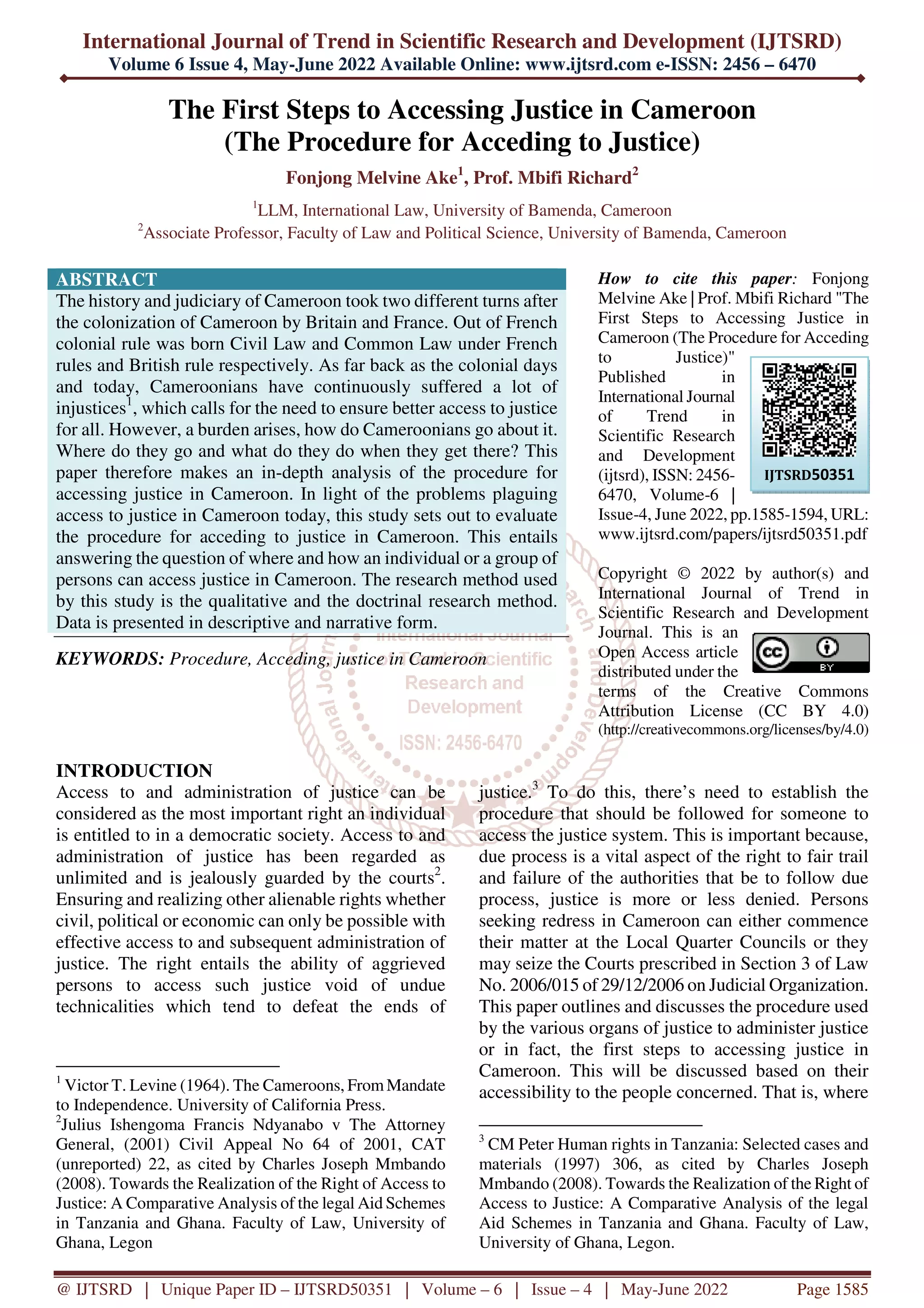 The First Steps to Accessing Justice in Cameroon | PDF