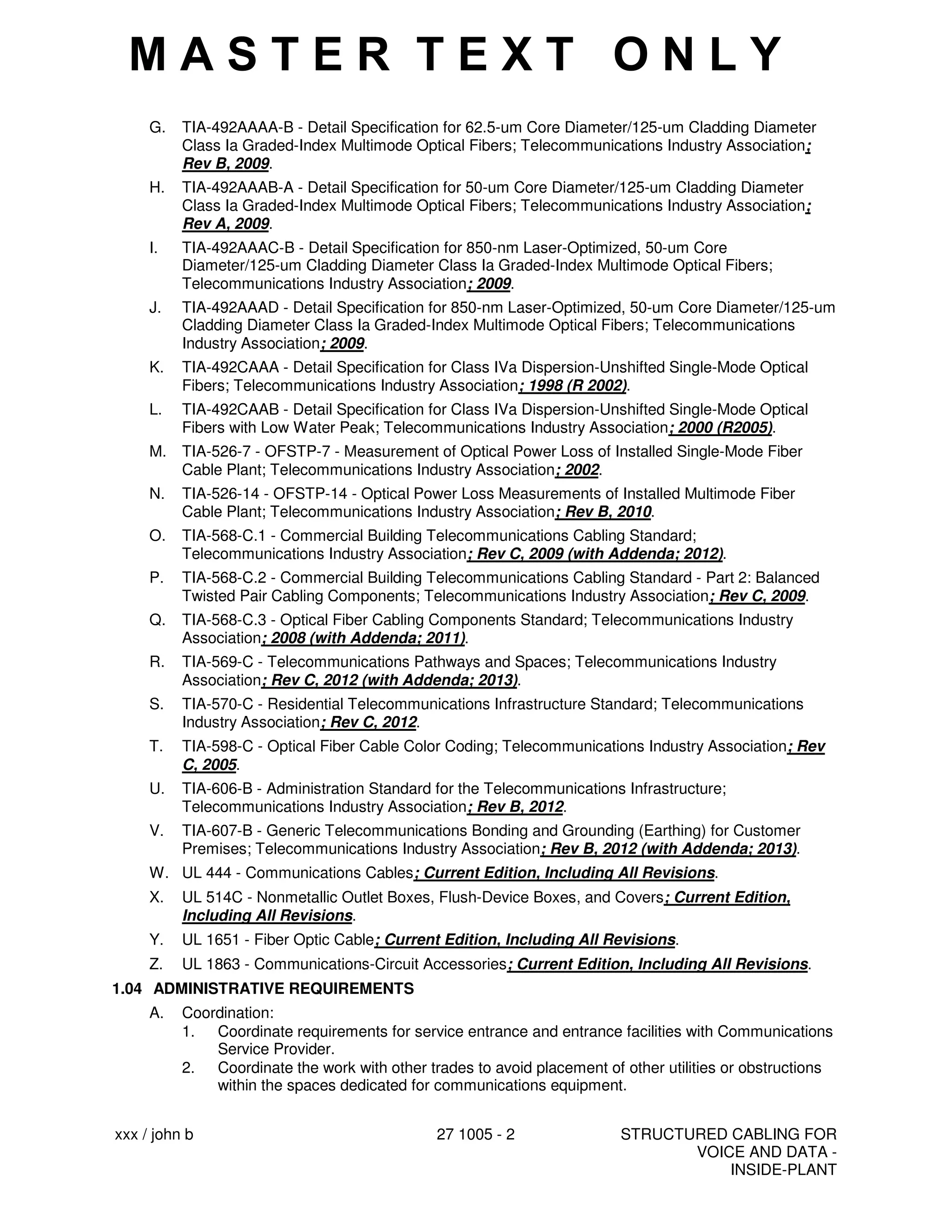 Csi Master Format Specification 271005 Structured Cabling For Voice And Data Pdf