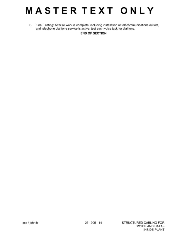 CSI Master Format Specification 271005 Structured Cabling for Voice and ...