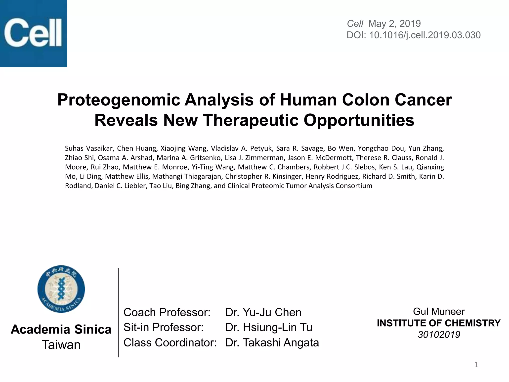 Proteogenomic analysis of human colon cancer reveals new therapeutic ... Proteogenomic analysis of human colon cancer reveals new therapeutic ...
