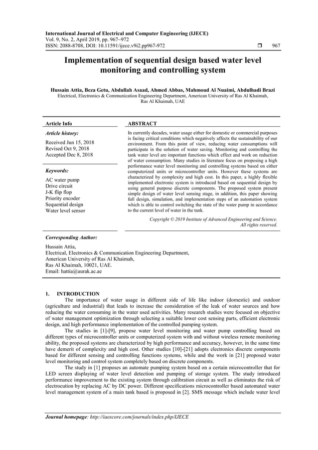 Implementation of sequential design based water level monitoring and controlling system | PDF ...