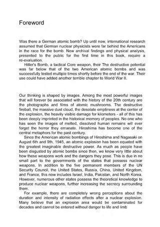 Hitlers Bomb The Secret History Of German Nuclear Weapons Tests Rainer ...