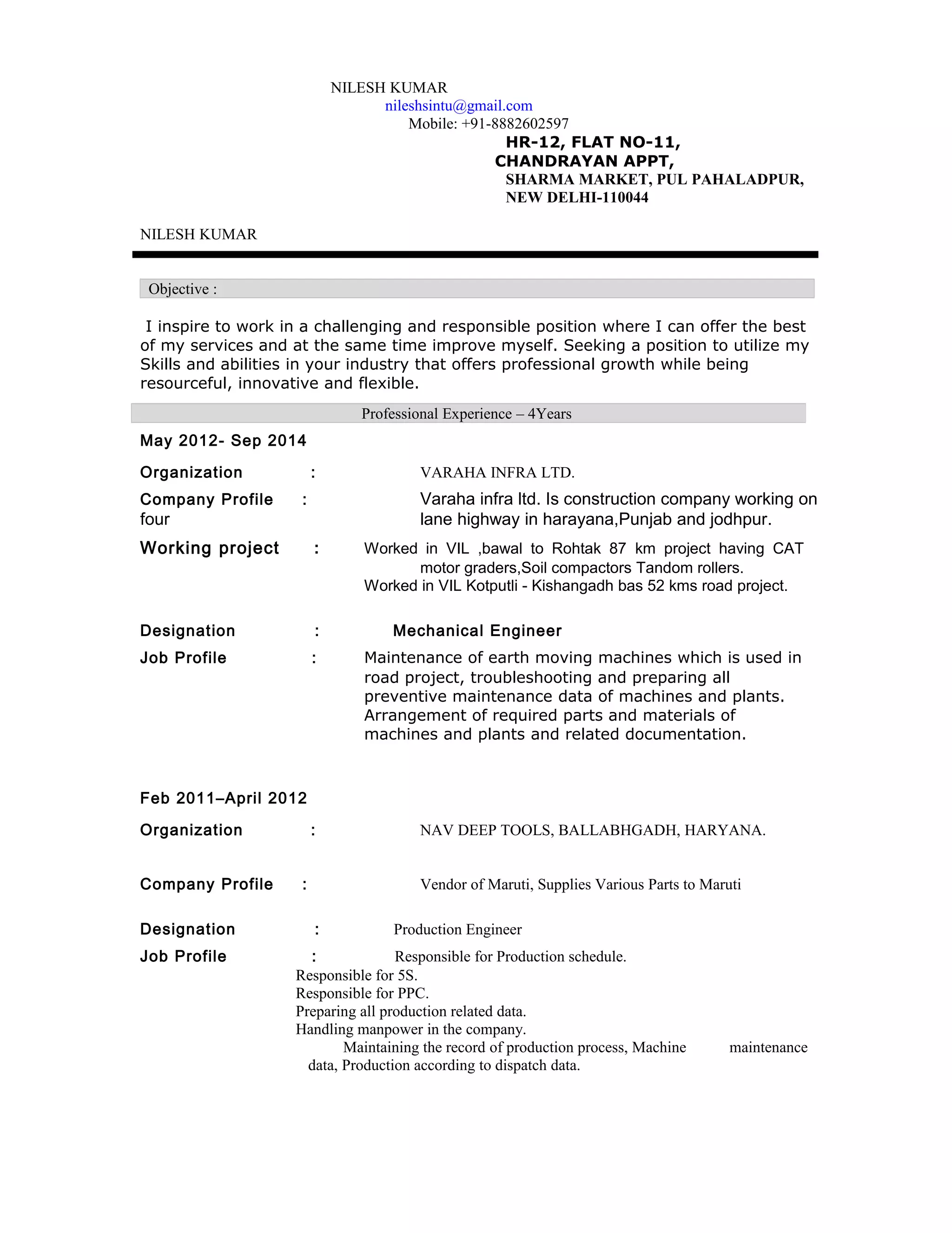 NILESH KUMAR RESUME | DOC