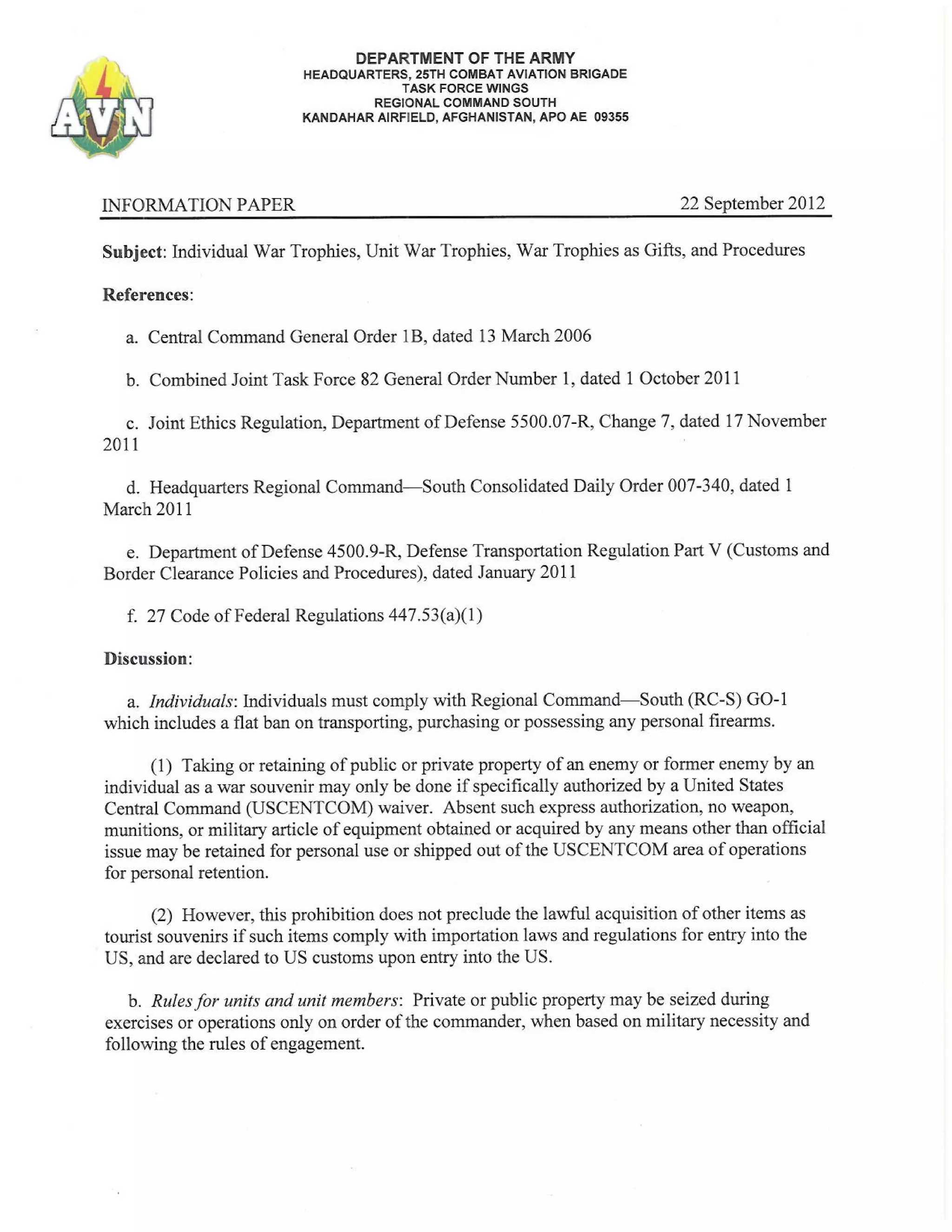 Info Paper - War Trophies - Afghanistan | PDF