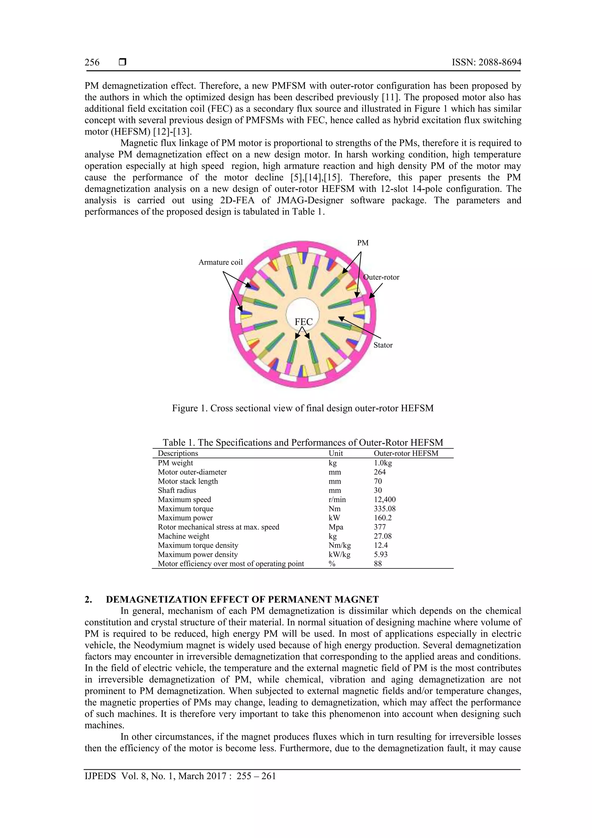 Analysis of Permanent Magnet Demagnetization Effect Outer-rotor Hybrid Excitation Flux Switching ...
