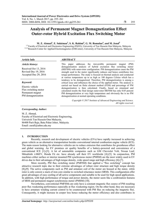 Analysis of Permanent Magnet Demagnetization Effect Outer-rotor Hybrid Excitation Flux Switching ...