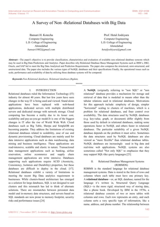 A Survey of Non -Relational Databases with Big Data | PDF | Databases | Computer Software and ...