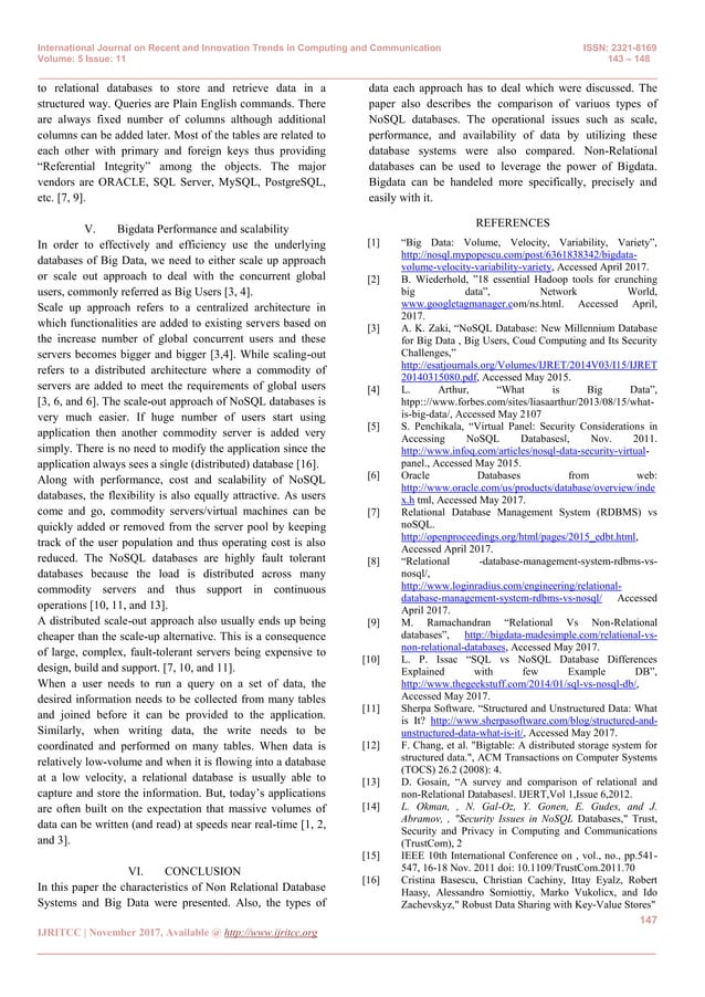 A Survey of Non -Relational Databases with Big Data | PDF