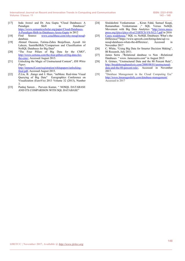 A Survey of Non -Relational Databases with Big Data | PDF