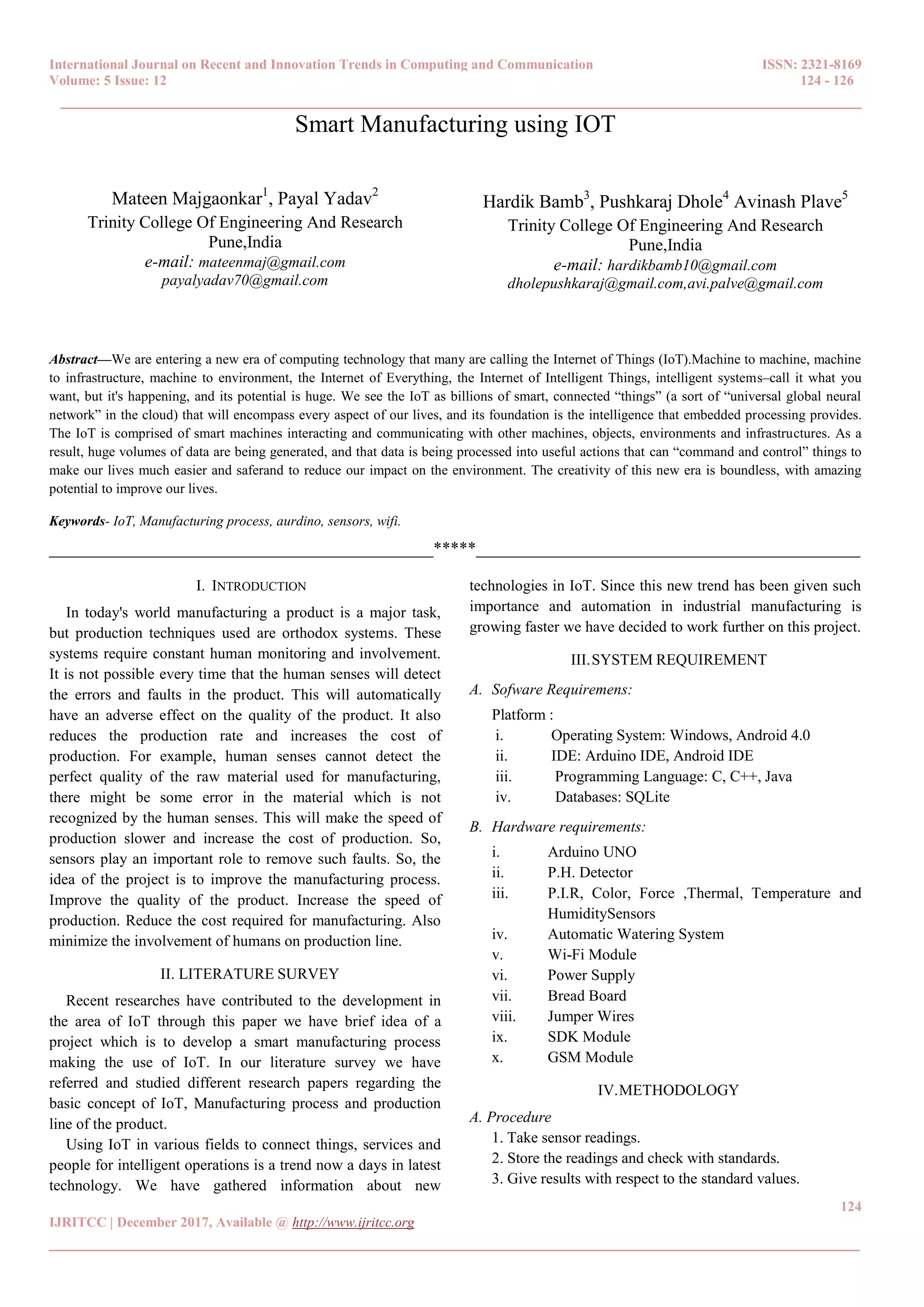 Smart Manufacturing using IOT | PDF