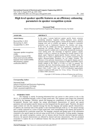 High Level Speaker Specific Features as an Efficiency Enhancing ...