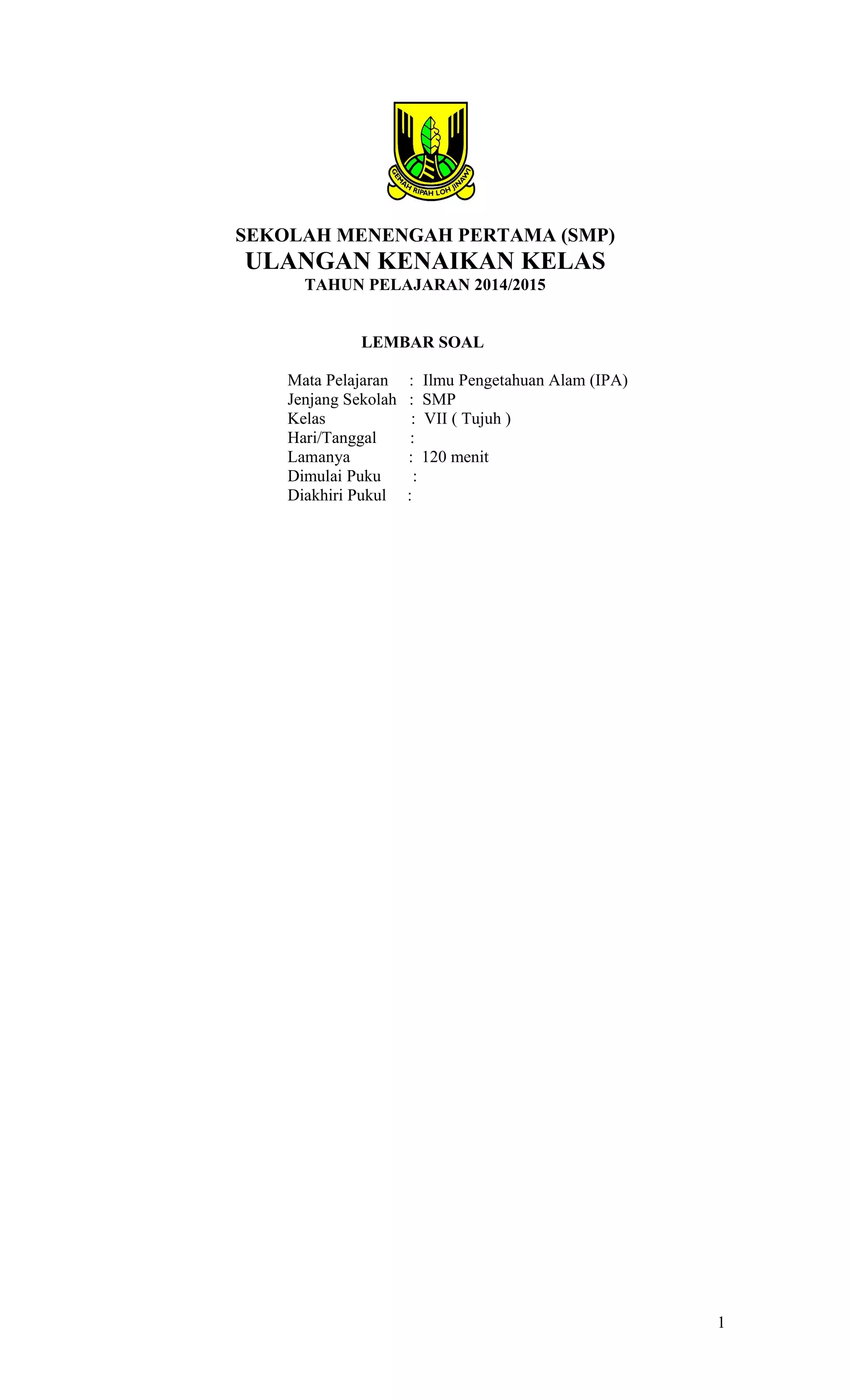 soal ipa kelas 7 smp | DOC