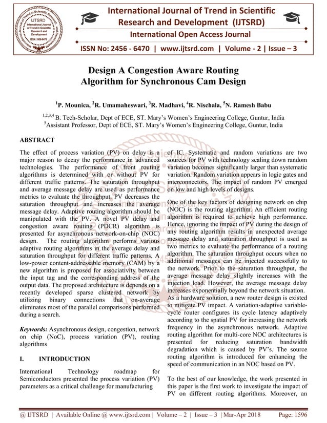 Design A Congestion Aware Routing Algorithm For Synchronous Cam Design