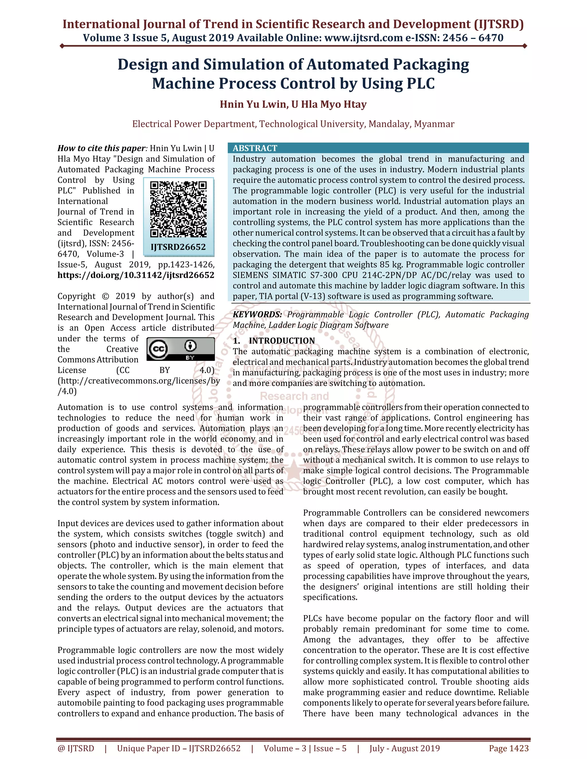 Design and Simulation of Automated Packaging Machine Process Control by Using PLC | PDF