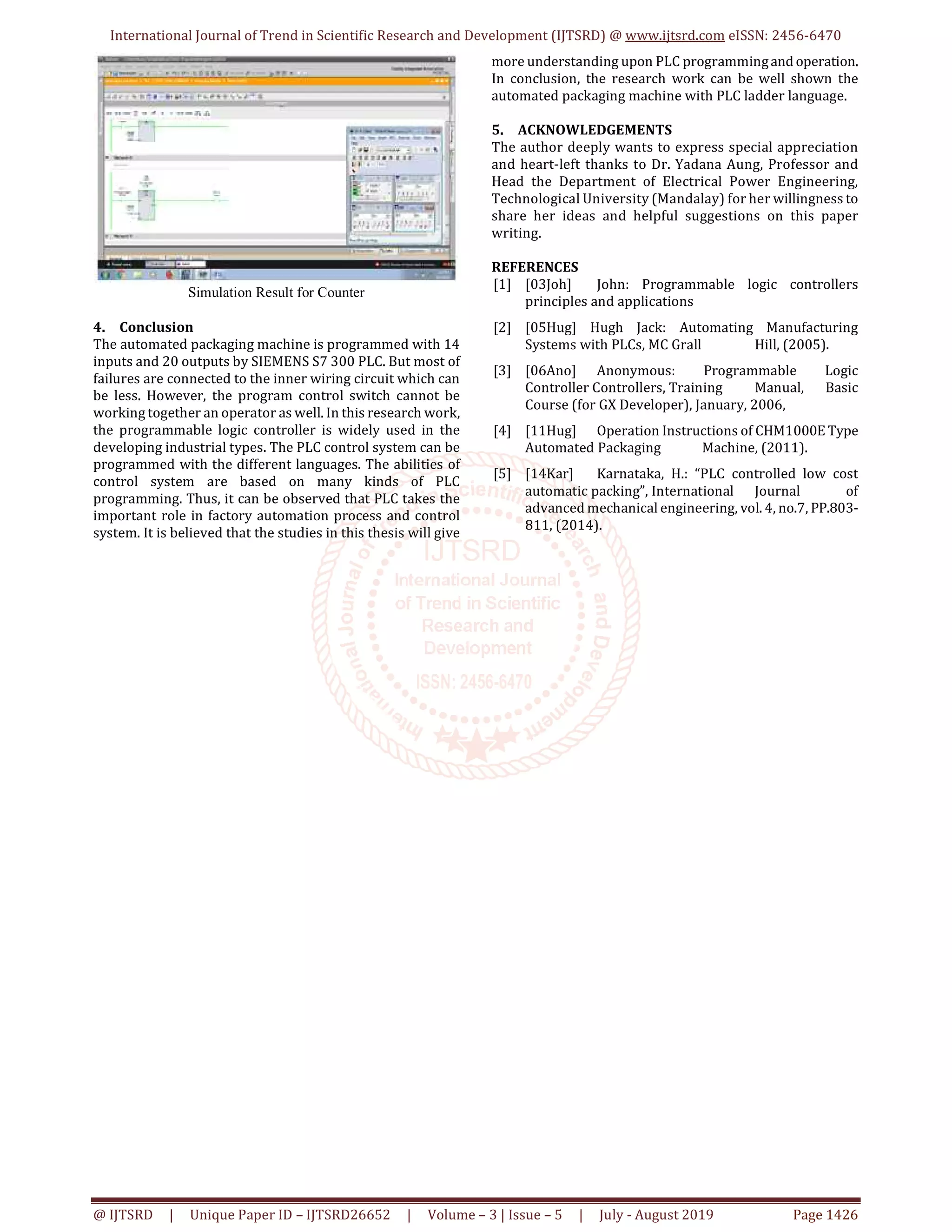 Design and Simulation of Automated Packaging Machine Process Control by Using PLC | PDF