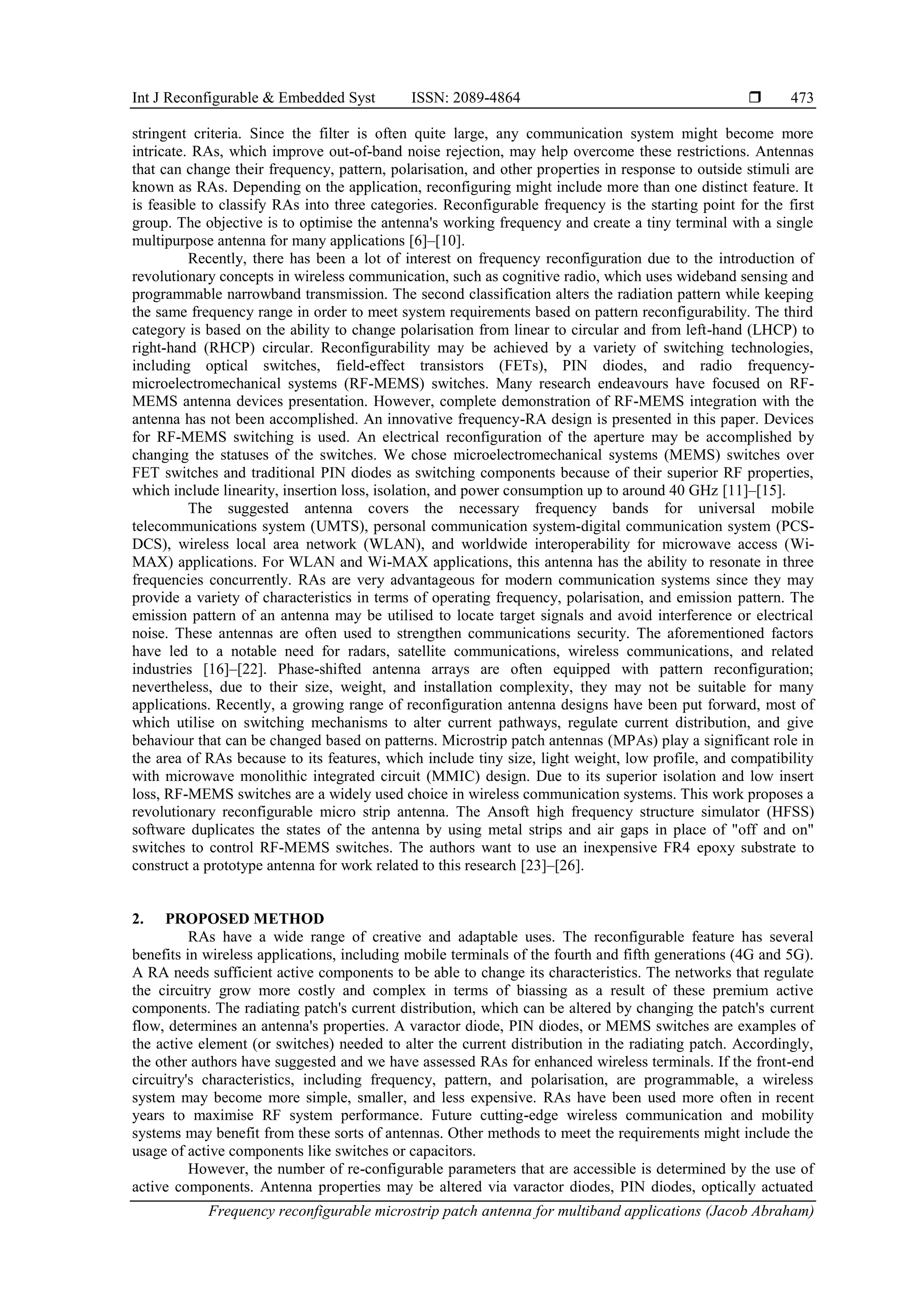 Frequency reconfigurable microstrip patch antenna for multiband applications | PDF