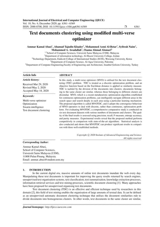 Text documents clustering using modiﬁed multi-verse optimizer | PDF