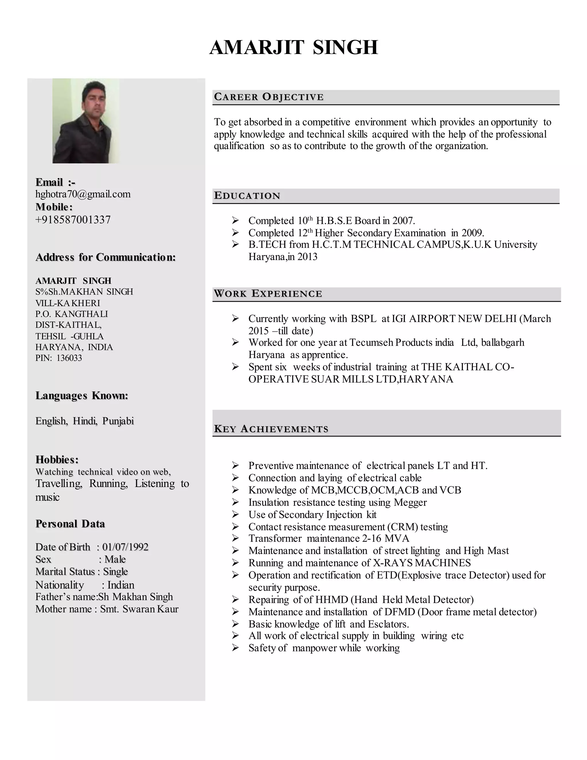 amarjit resume 2016 | DOCX