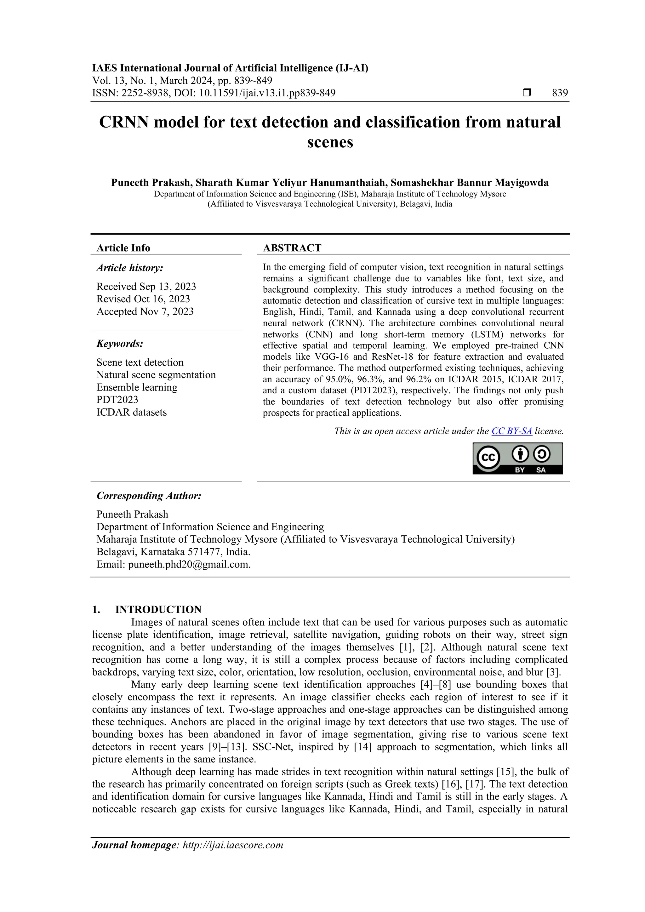 CRNN model for text detection and classification from natural scenes | PDF