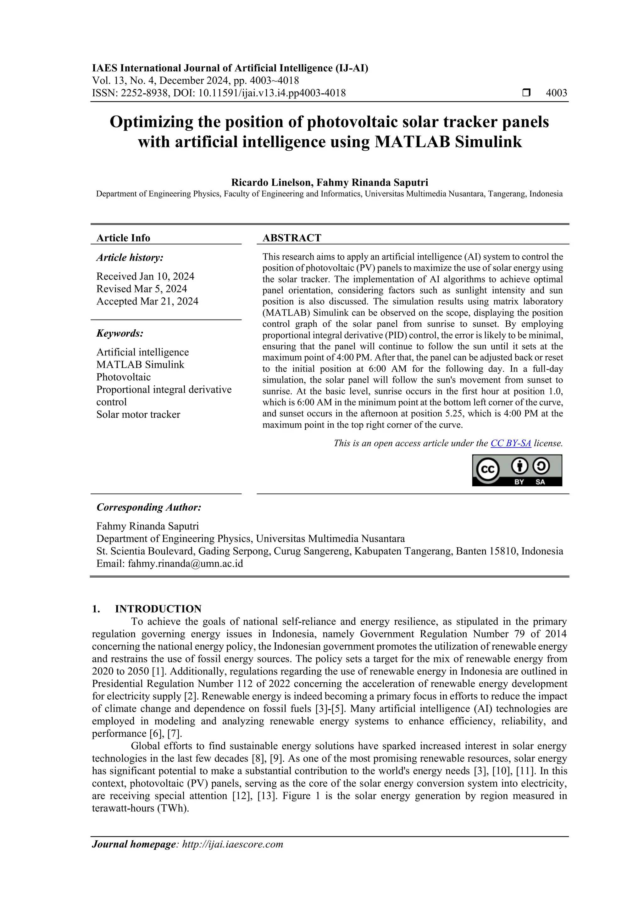 Optimizing the position of photovoltaic solar tracker panels with ...