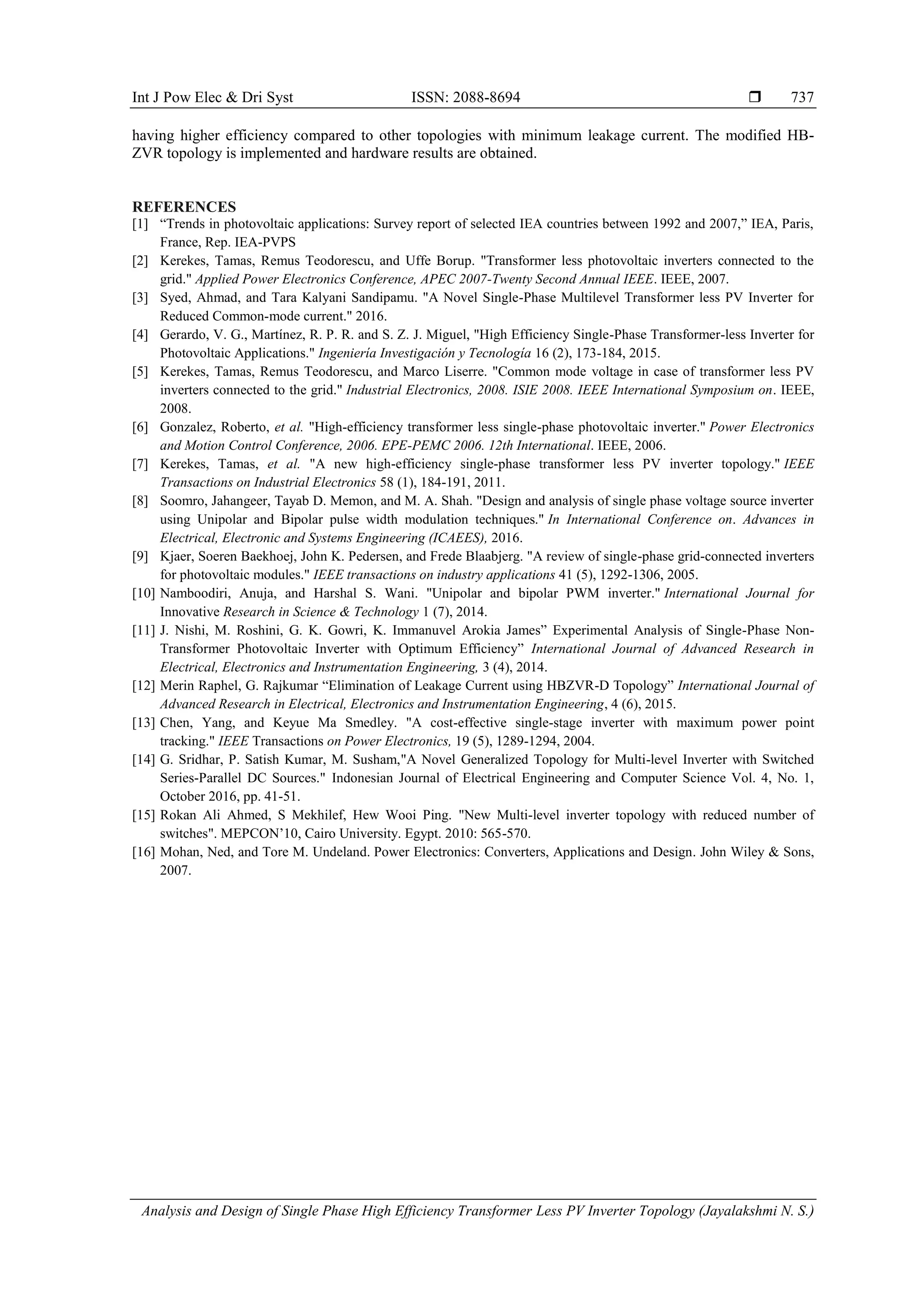 Analysis and Design of Single Phase High Efficiency Transformer less PV ...