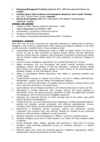 RESUME - Col Ata- eni Pakistan Ltd. | DOCX | Defense Industry | Industries