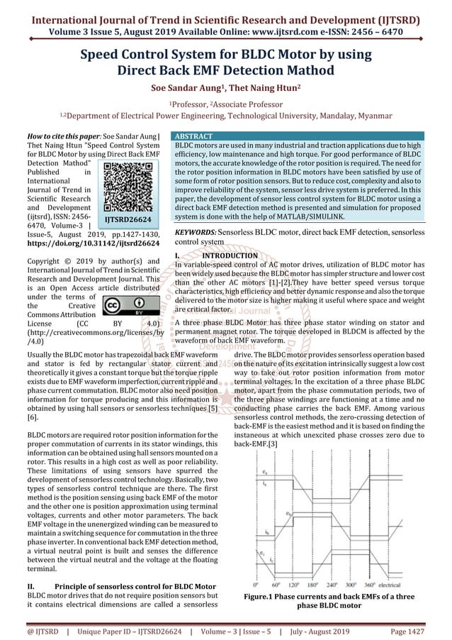 Speed Control System For Bldc Motor By Using Direct Back Emf Detection Mathod Pdf