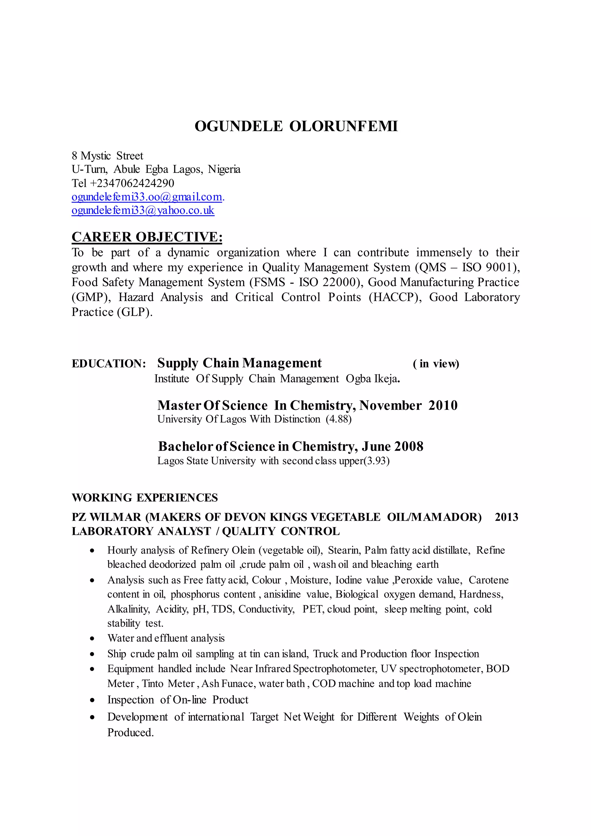 ogundele femi cv original | PDF