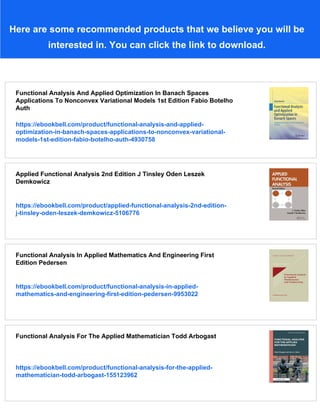 Applied Functional Analysis And Its Applications Jenchih Yao | PDF