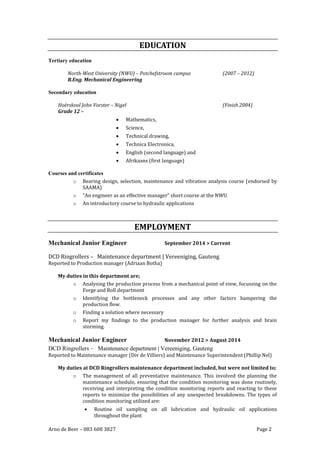 Resumé of Arno de Beer - 8512175136080 | PDF