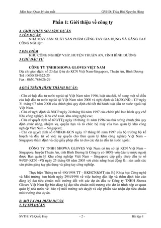 Đề tài Chiến lược vận hành dự án Nhà máy sản xuất sản phẩm găng tay gia dụng và găng tay công ...