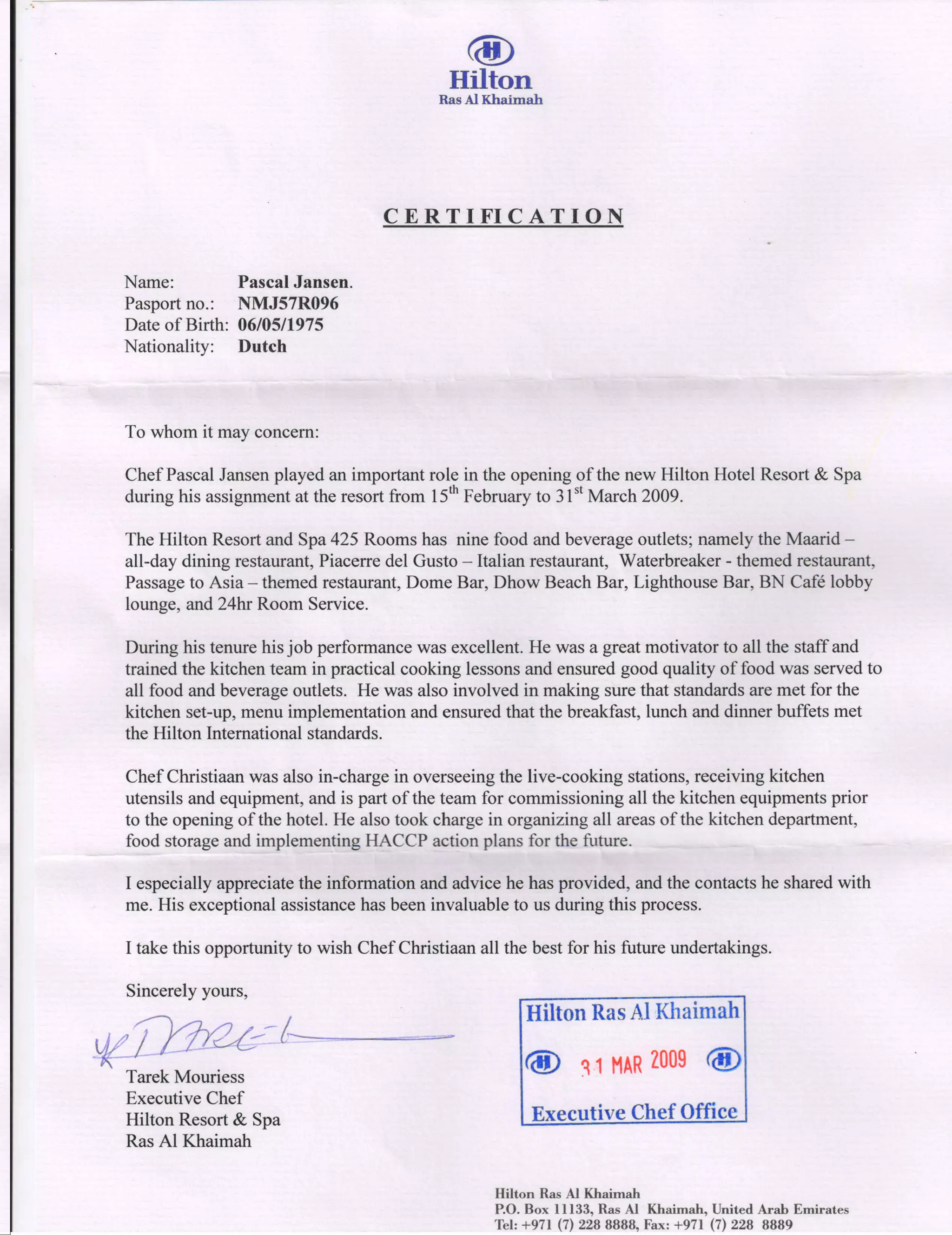Pre-opening certificate RAK | PDF