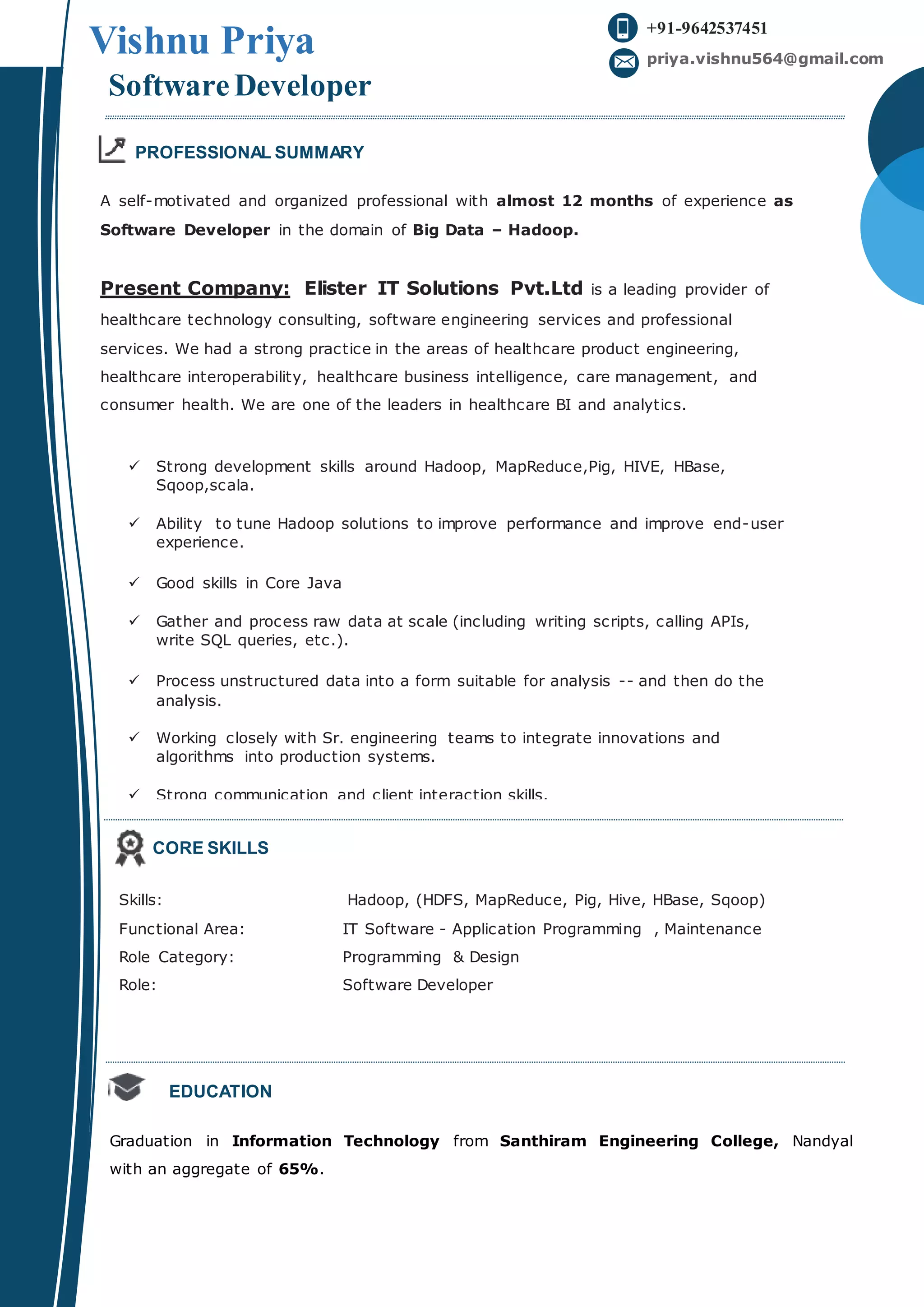 Vishnu_Hadoop | DOCX | Programming Languages | Computing