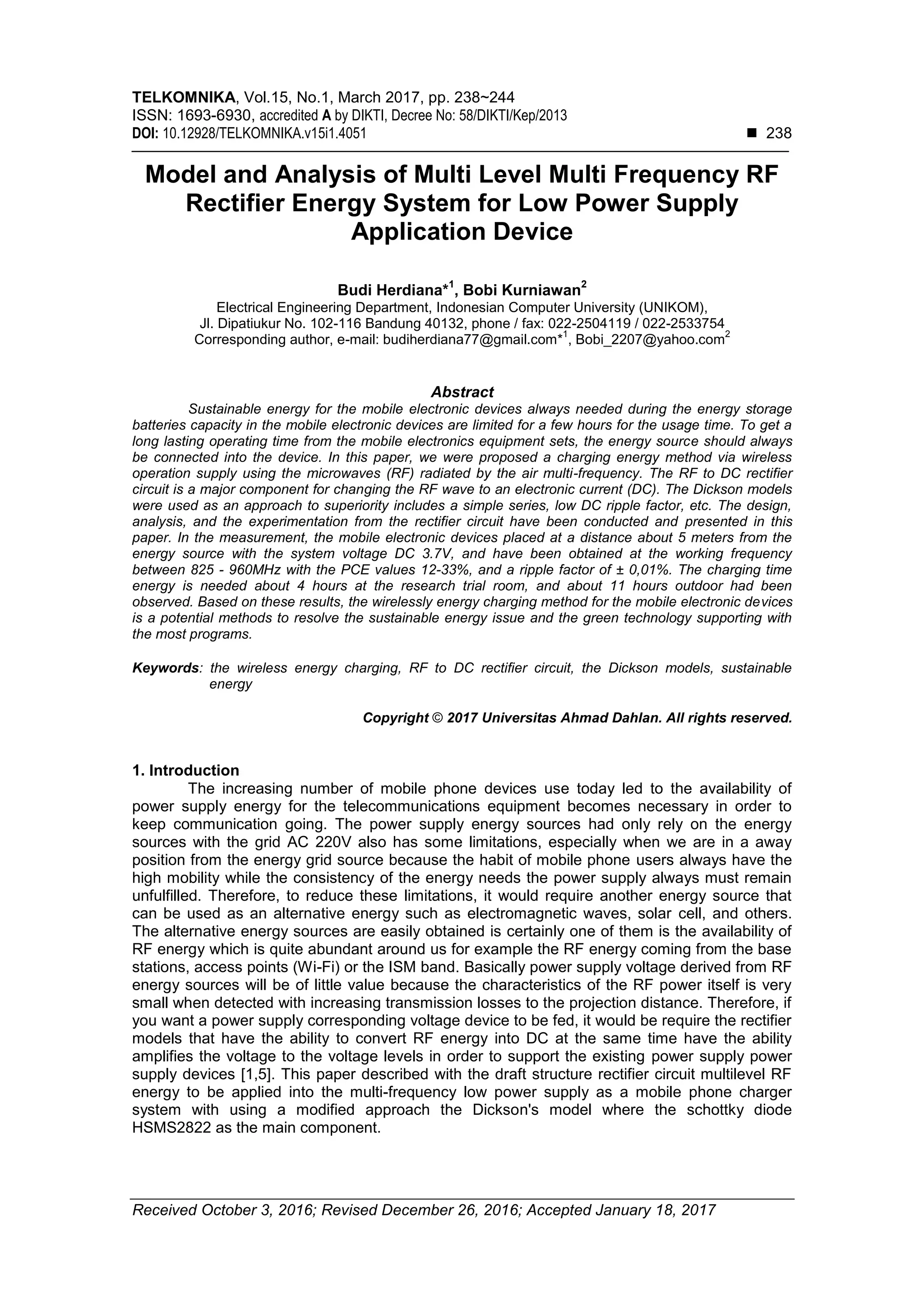Model and Analysis of Multi Level Multi Frequency RF Rectifier Energy ...