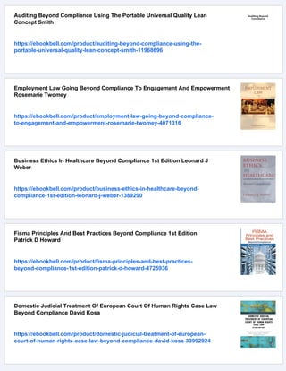 Beyond Compliance Design Of A Quality System Tools And Templates For ...