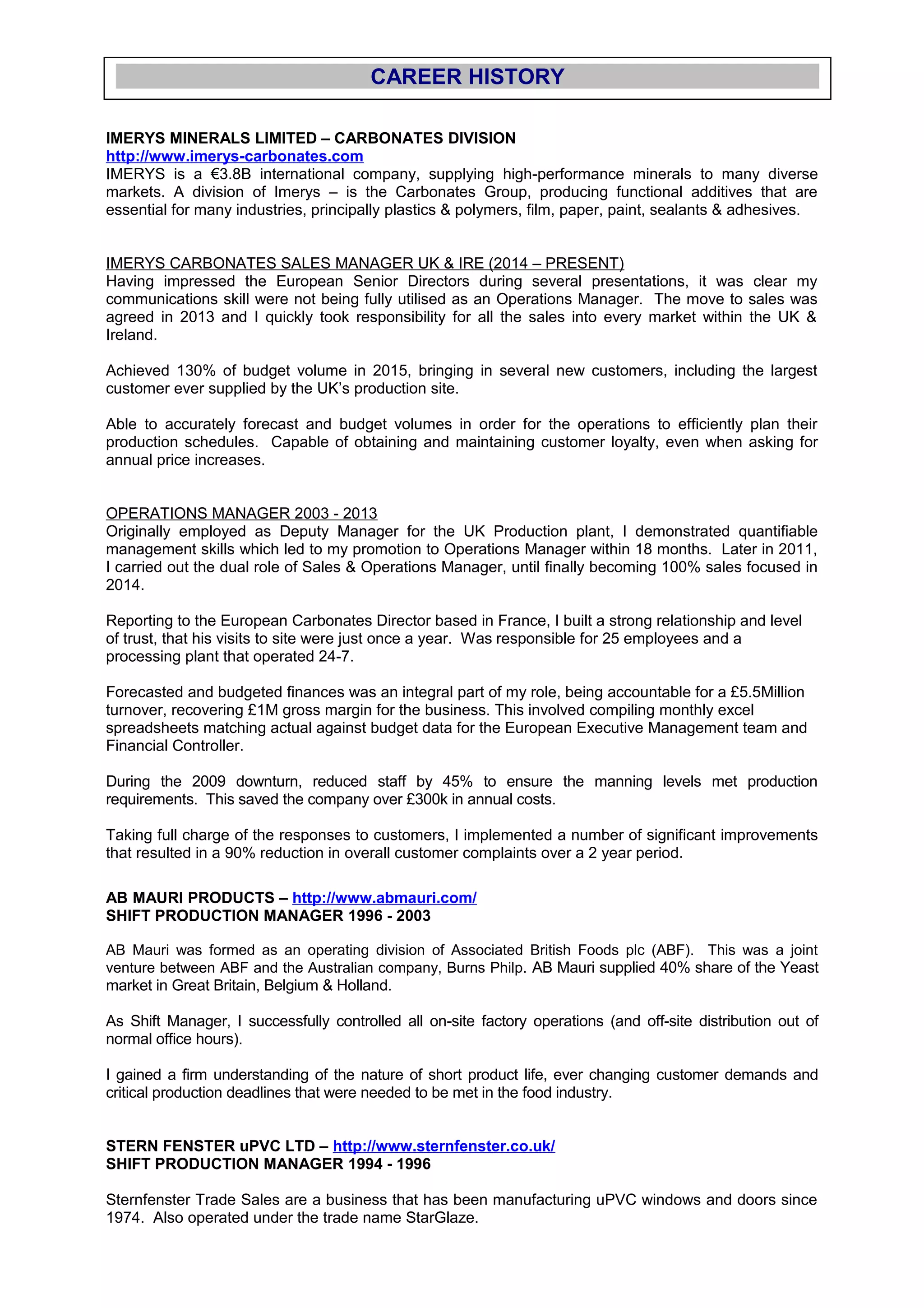 Steve CV 2016v1 | DOC | Sales | Business