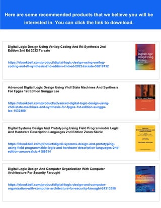 Digital Logic Design Using Verilog Coding And Rtl Synthesis 1st Edition Vaibbhav Taraate Auth | PDF