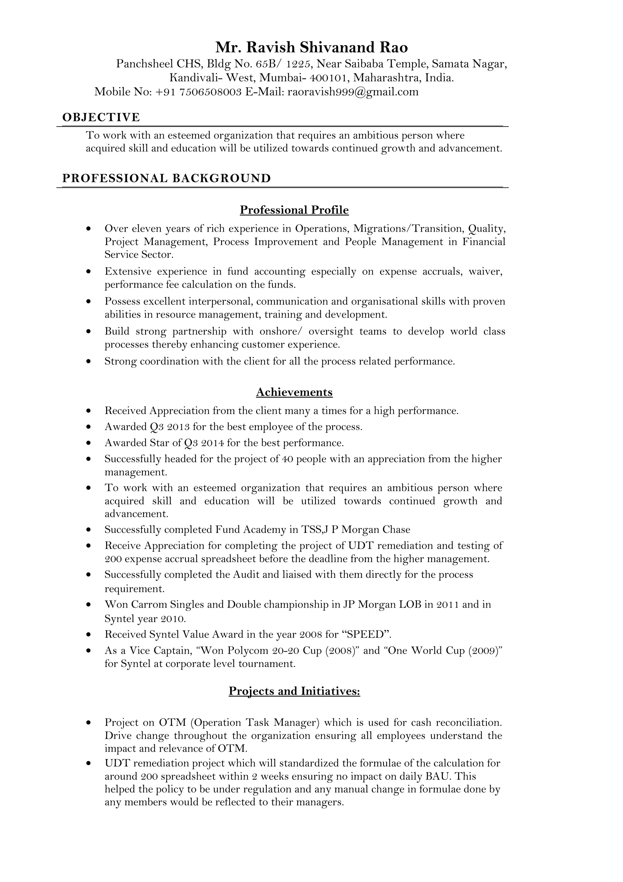 Resume - Ravish S Rao | DOC