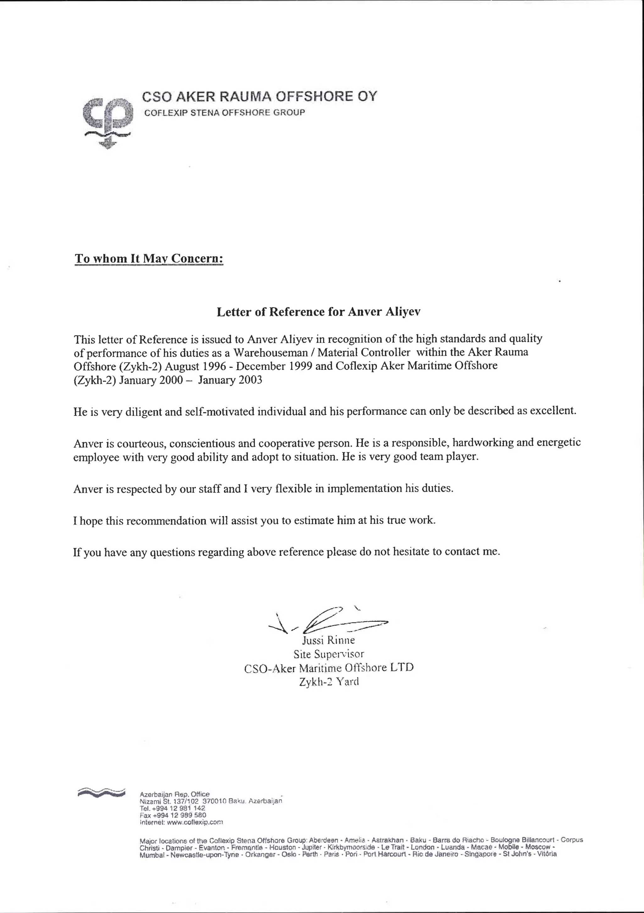 Reference Letter from Aker and Coflexip | PDF