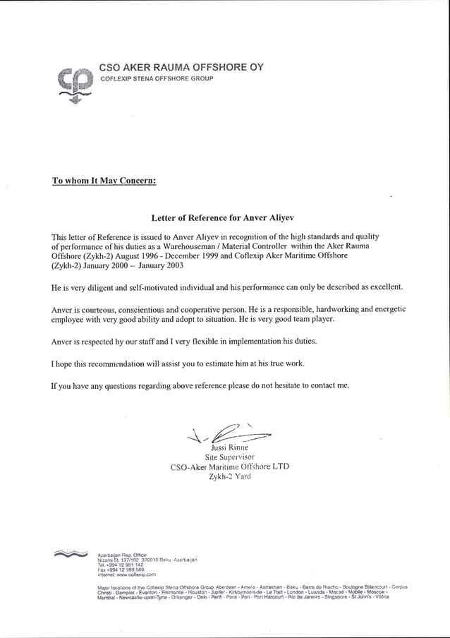 Reference Letter from Aker and Coflexip | PDF