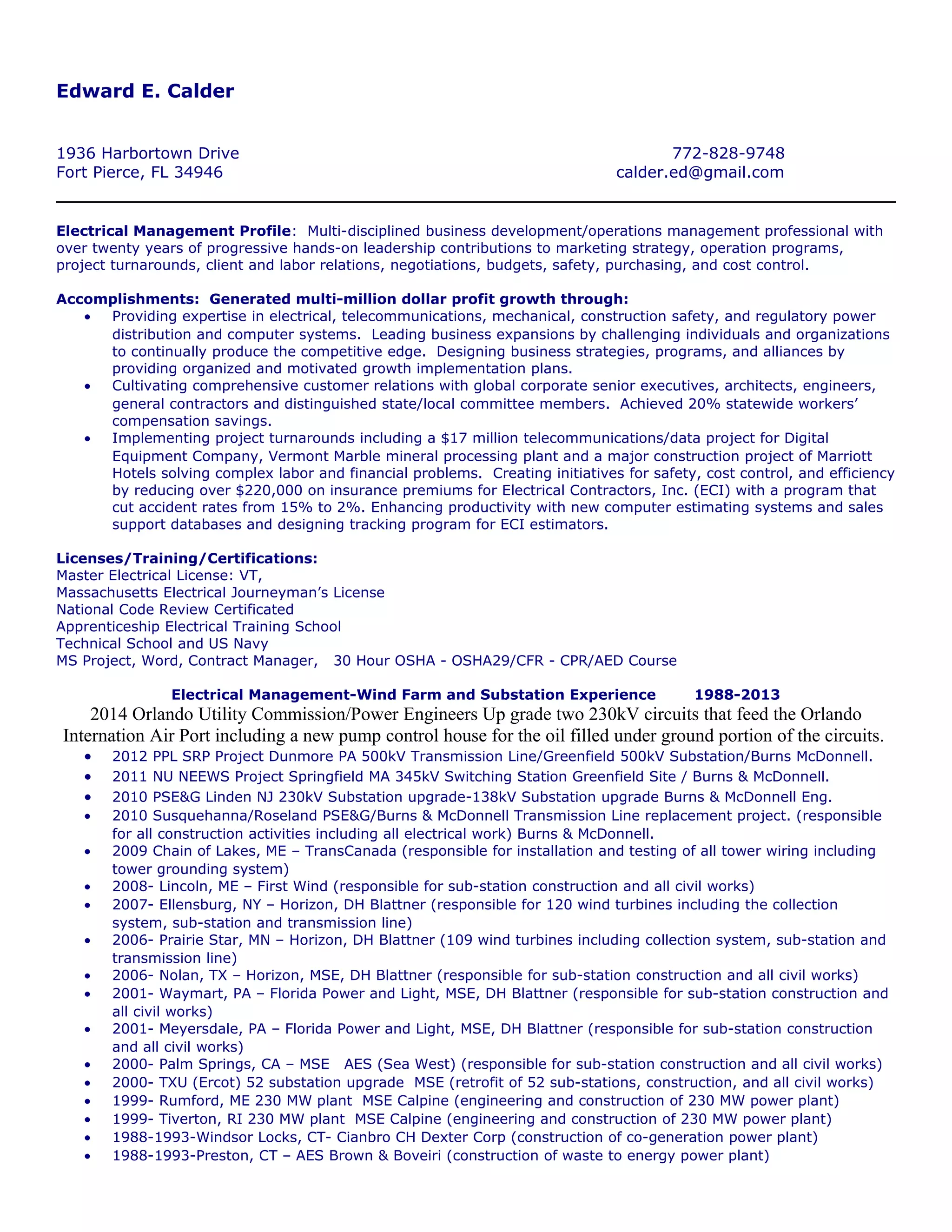 Edward E calder CV 2014 | DOC