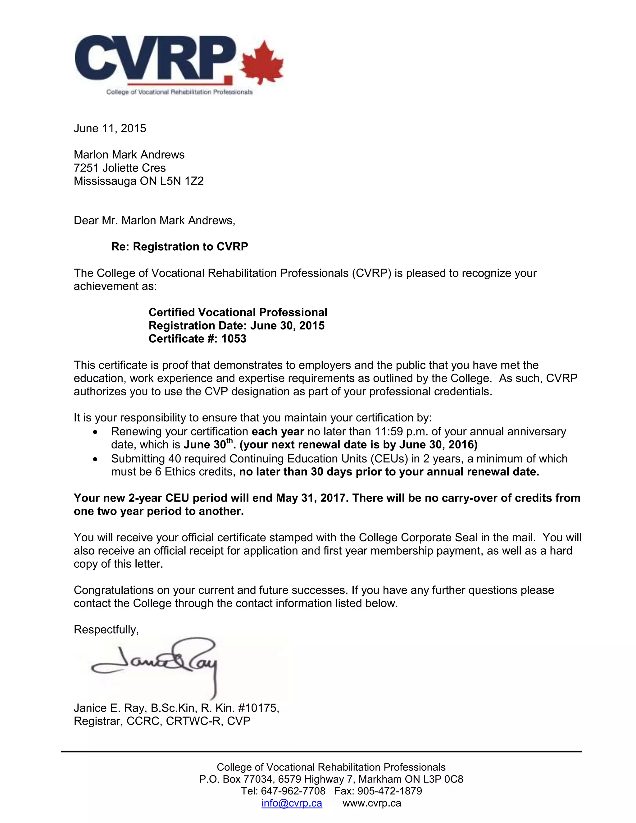 CVRP Acceptance Letter CVPM.Andrews | PDF