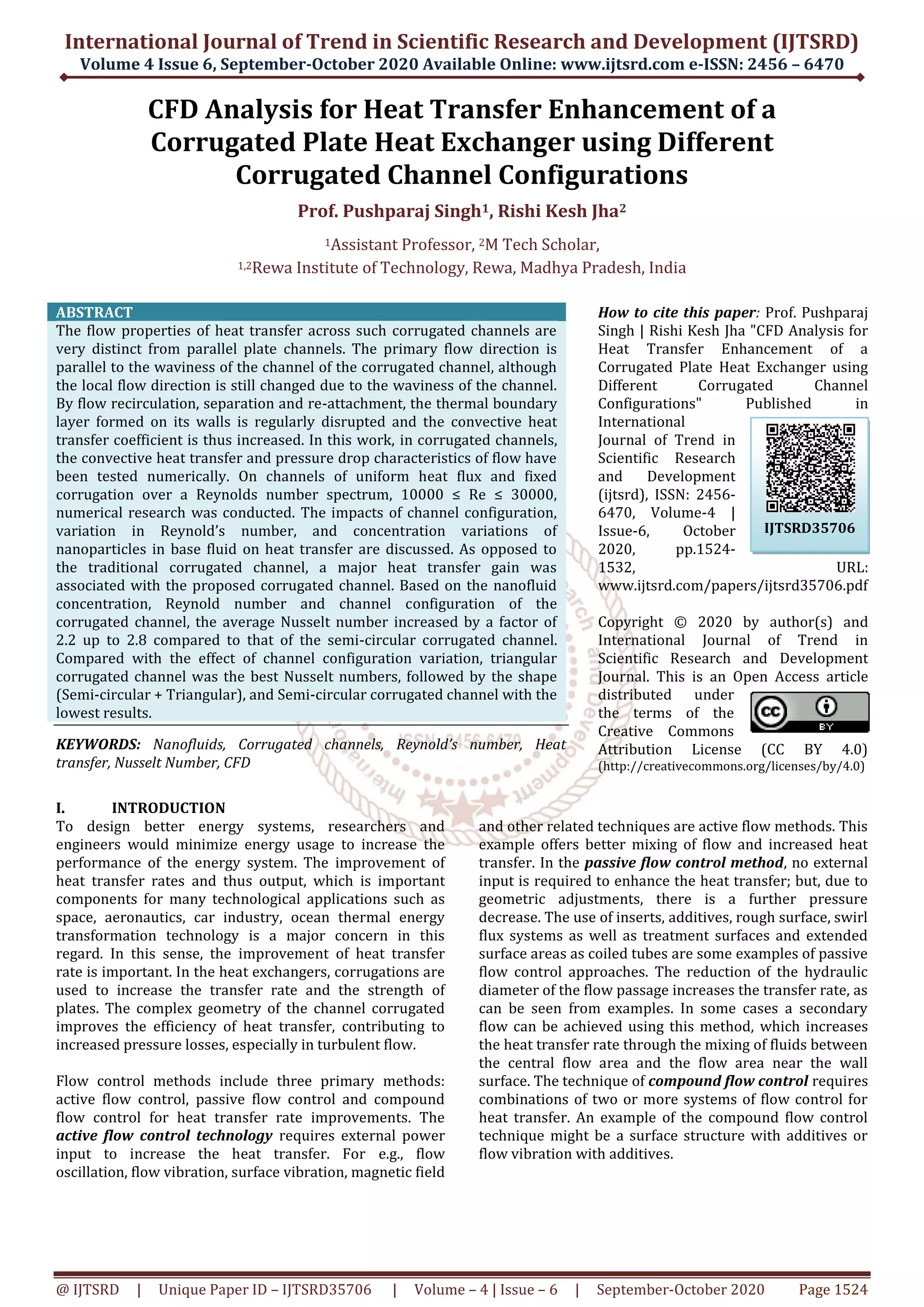 CFD Analysis for Heat Transfer Enhancement of a Corrugated Plate Heat Exchanger using Different ...