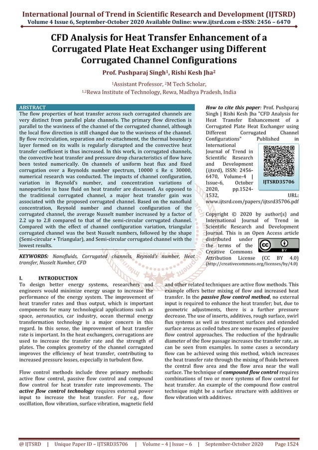 CFD Analysis for Heat Transfer Enhancement of a Corrugated Plate Heat Exchanger using Different ...