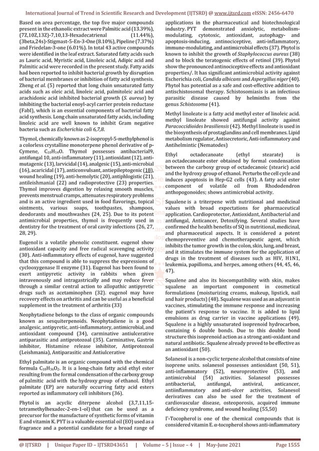 Identification of Bioactive Phytochemicals using GC–MS in Leaf Ethanolic Extract of Tragia ...