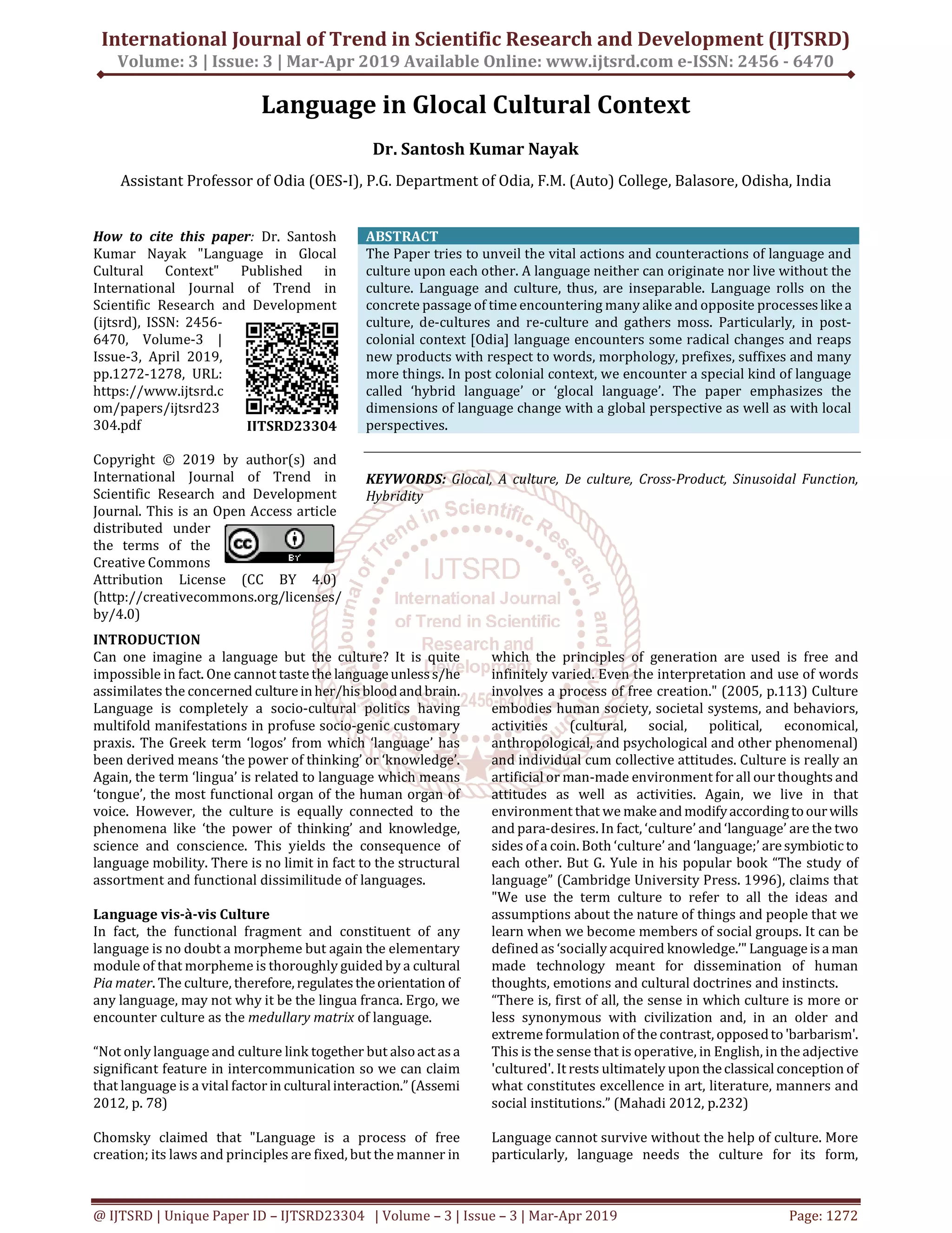 Language in Glocal Cultural Context | PDF