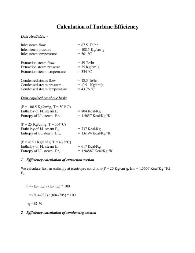 Turbine Efficiency Equation - Tessshebaylo