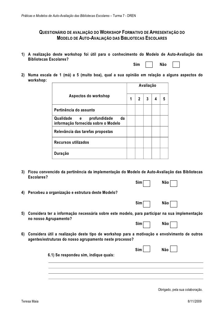 Microsoft Word - Questionário de avaliação do Workshop